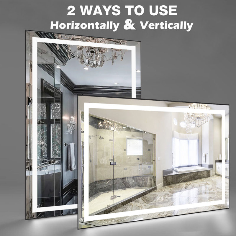 AMANI Rectangular Modern High Lumen Lighted LED Anti-Fog Dimmable Wall Mounted Bathroom Vanity ...